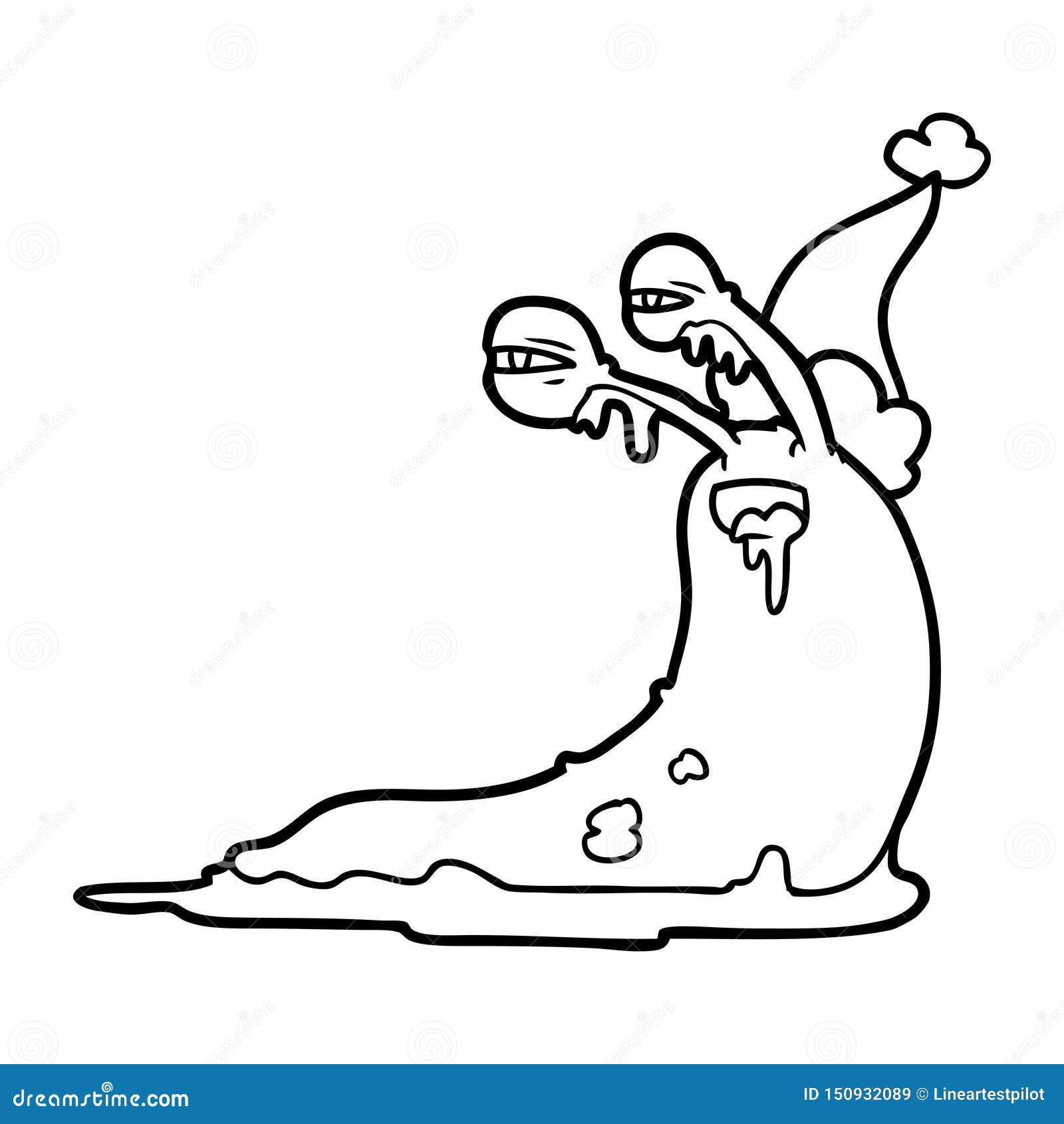 A Creative Gross Line Drawing of a Slug Wearing Santa Hat Stock Vector ...