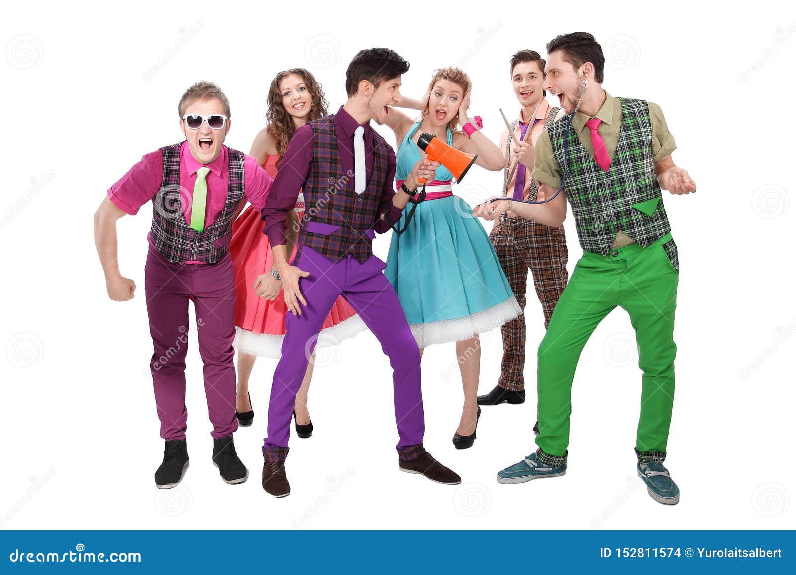Creative Group of Young Performers with a Megaphone Stock Photo - Image ...