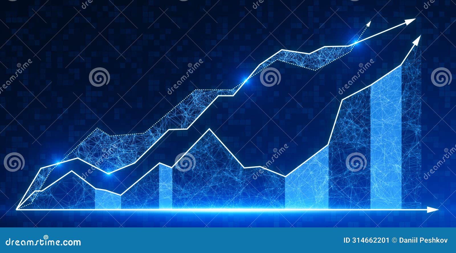 Creative Growing Digital Business Chart on Blue Backdrop. Business ...