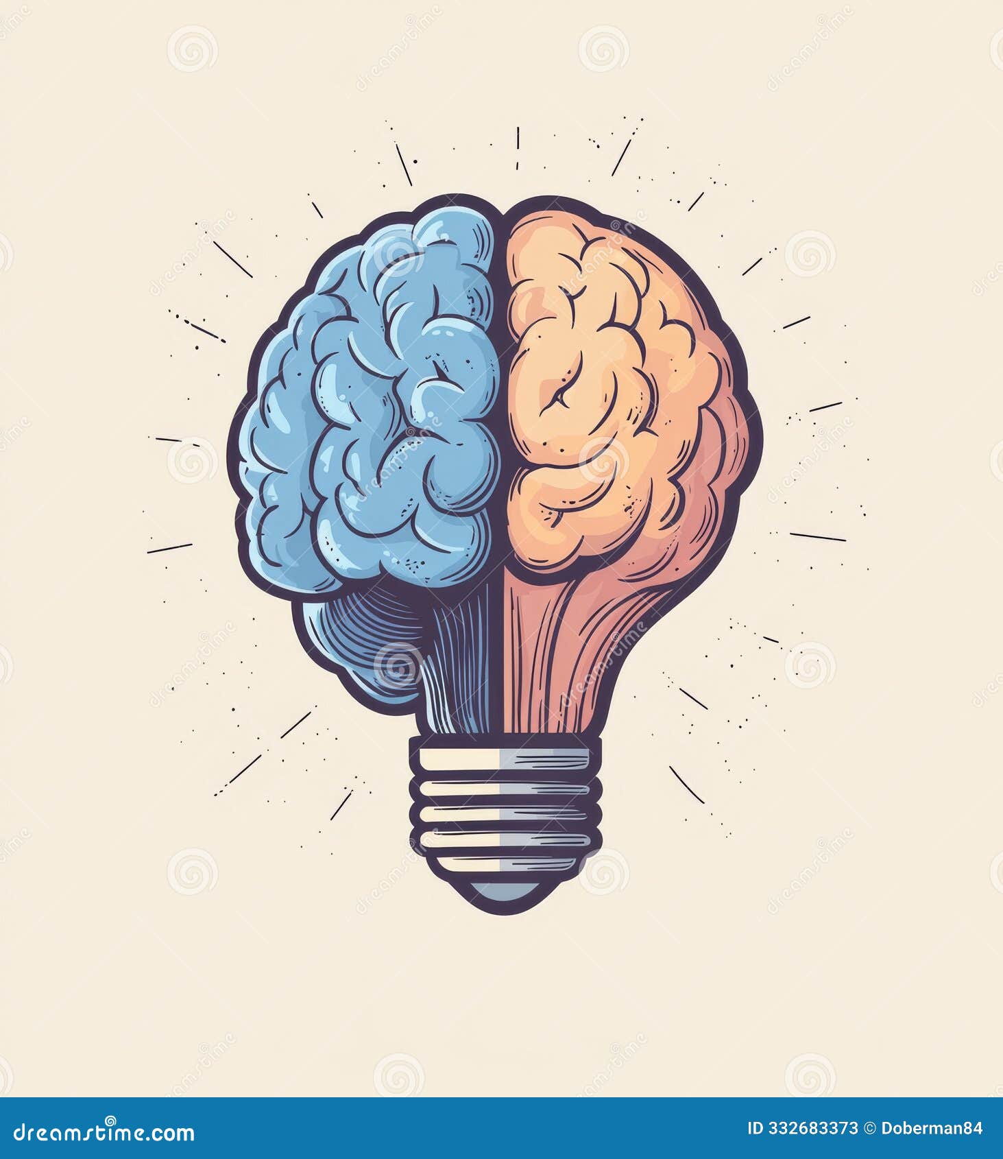 Creative Half Brain and Light Bulb Illustration Representing Innovation ...