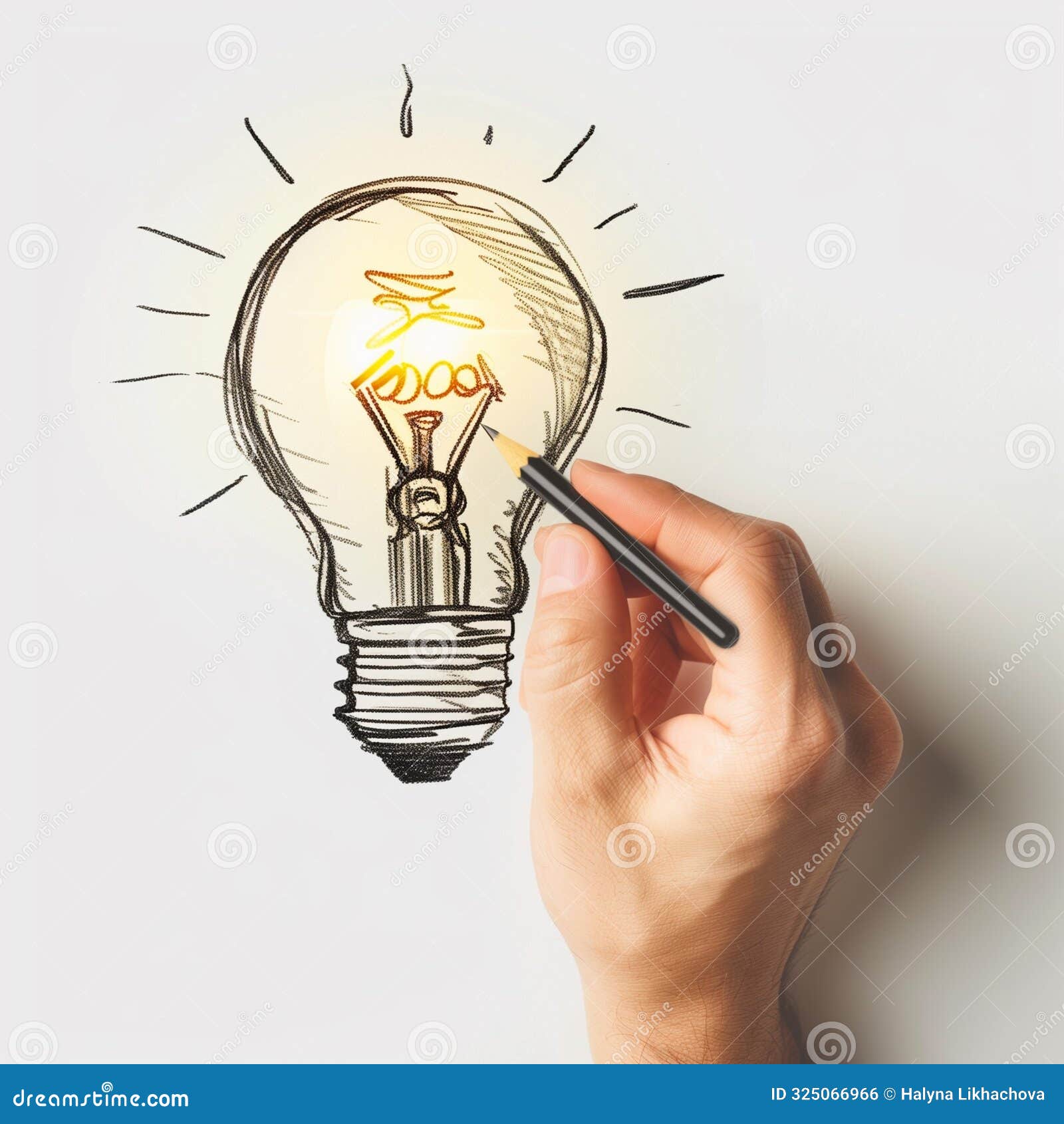 Creative Hand Drawing Light Bulb Idea Concept Stock Illustration ...