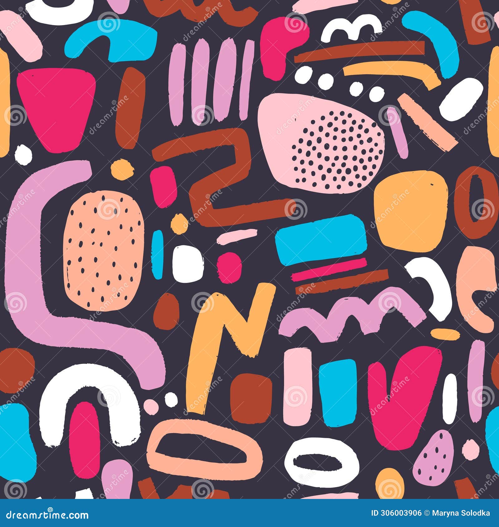 Creative Hand Drawn Abstract Shapes Texture. Seamless Artistic Pattern ...