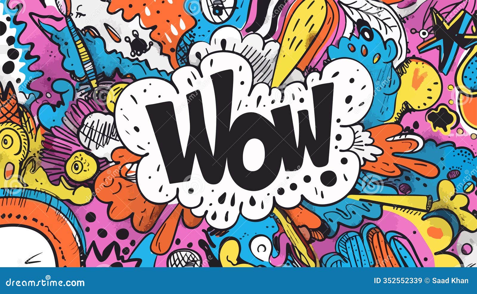 Creative Hand-Drawn Doodle Design with Wow Word in Frame Stock ...