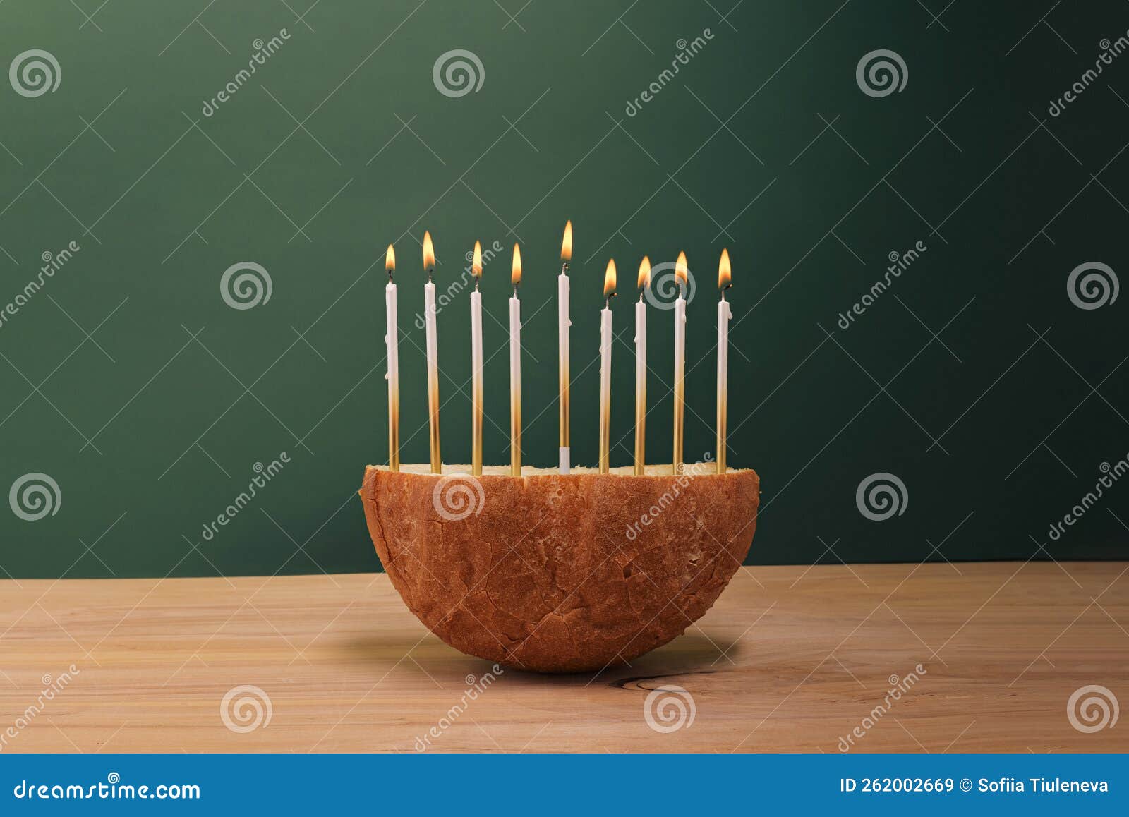 Creative Hanukkah Menorah on a Wooden Table. Stock Image - Image of ...