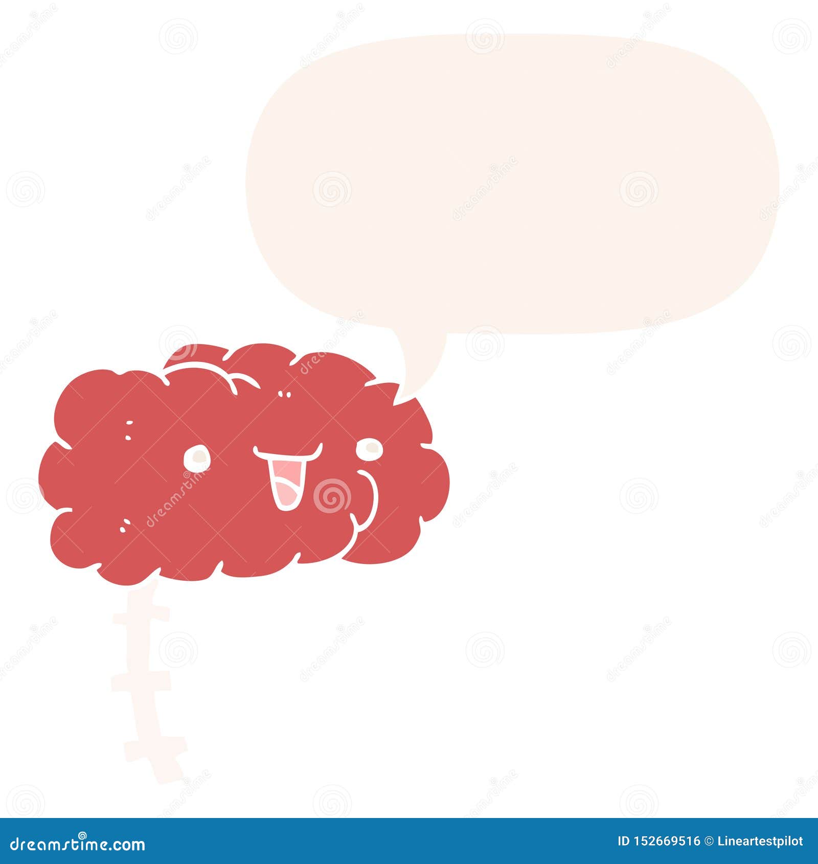 A Creative Happy Cartoon Brain and Speech Bubble in Retro Style Stock ...