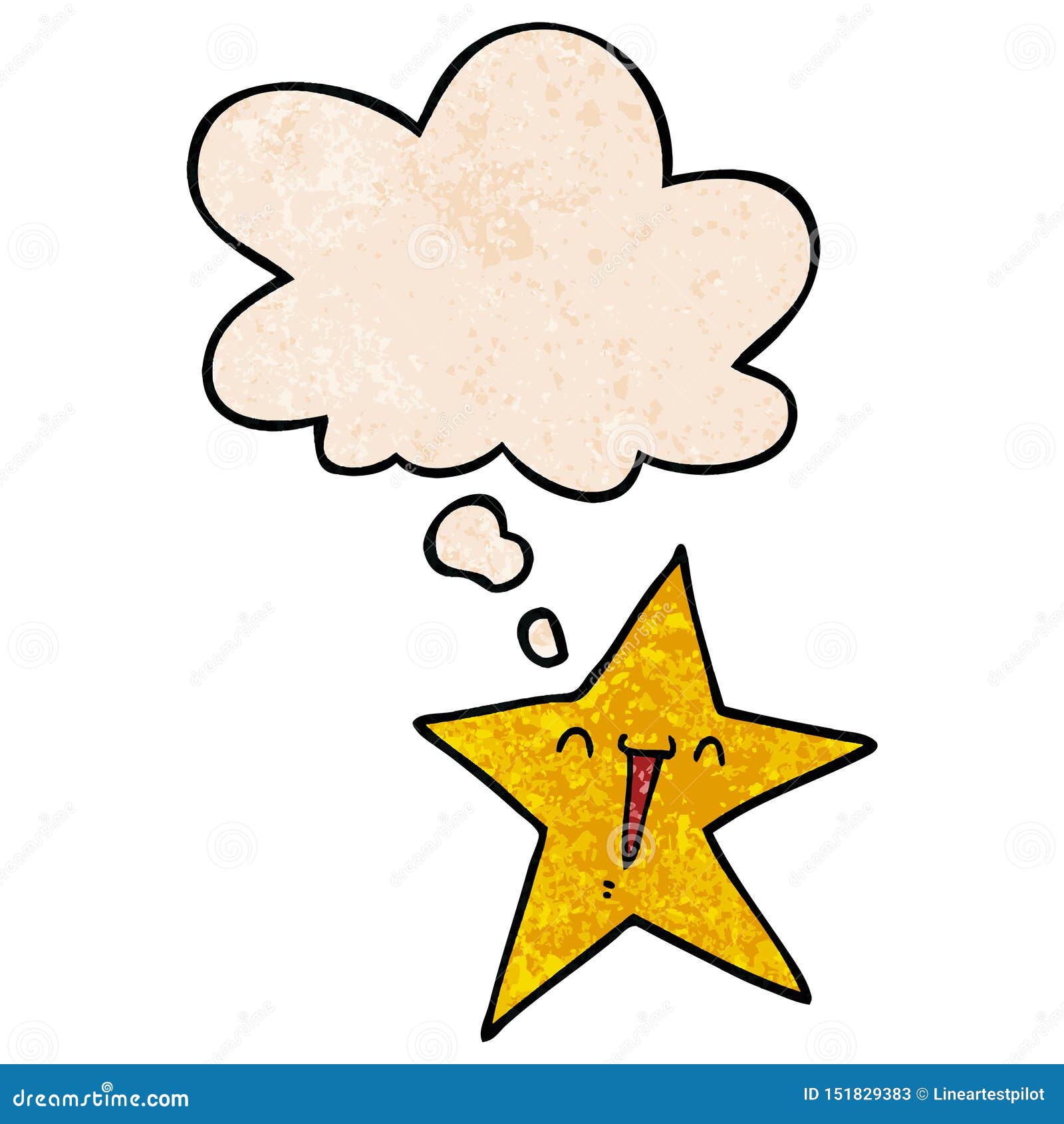 A Creative Happy Cartoon Star and Thought Bubble in Grunge Texture ...