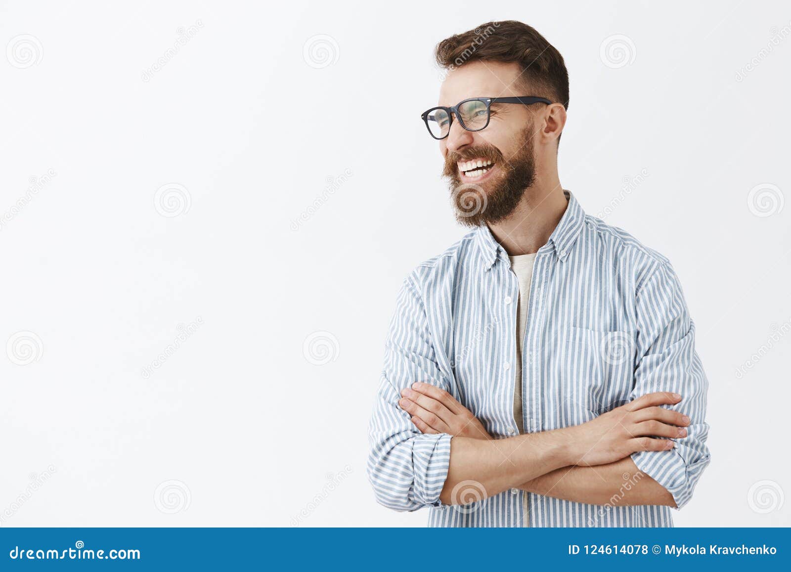 Creative Happy And Funny Bearded Man With Moustache In Glasses With