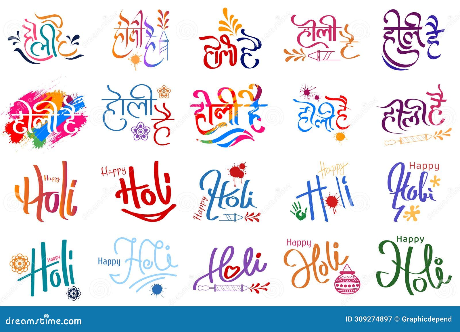 Creative Happy Holi Hindi And English Text Calligraphy, Holi Hai Hindi ...