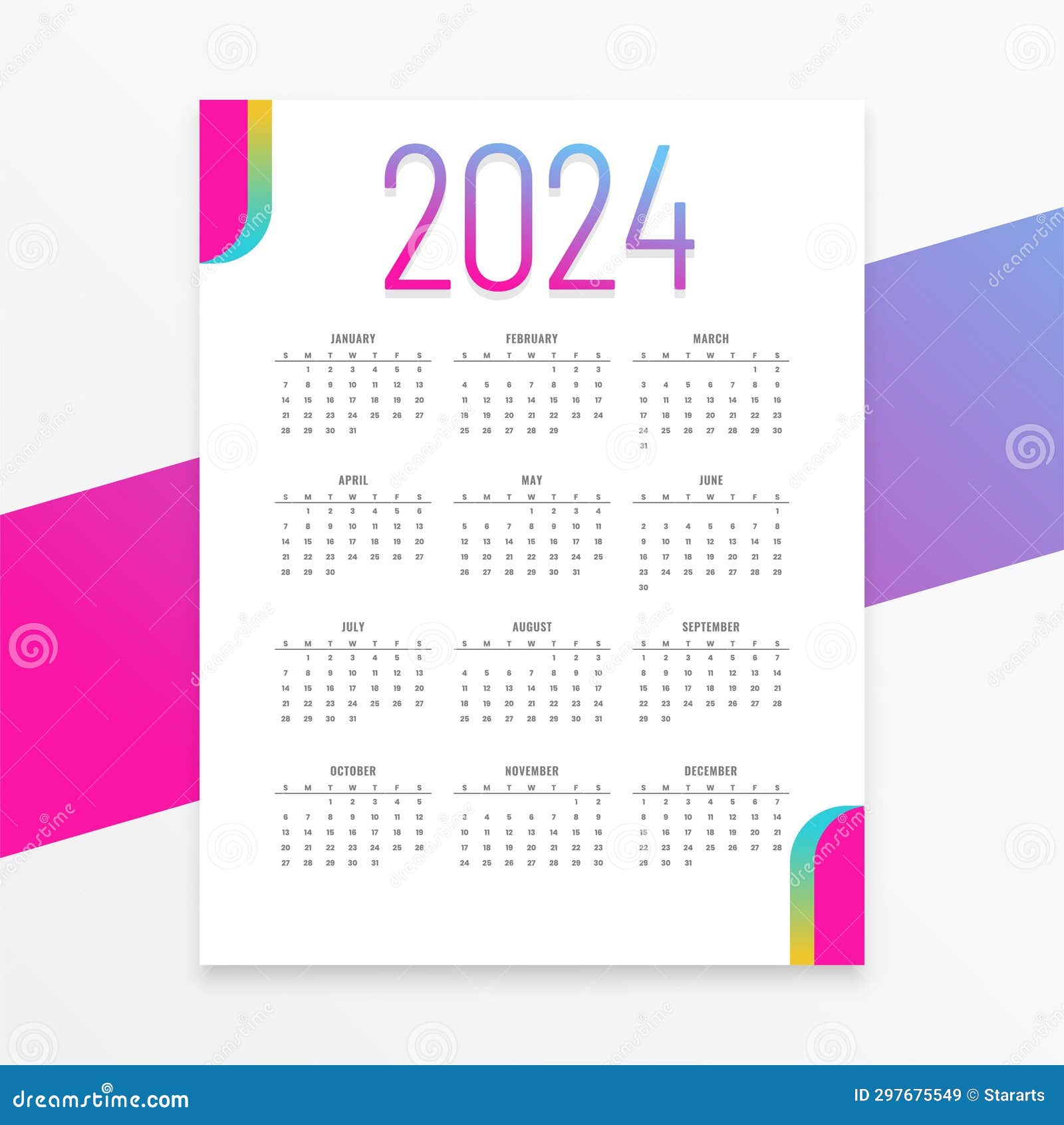 Creative Happy New Year 2024 Calendar Layout with Days and Dates Design ...