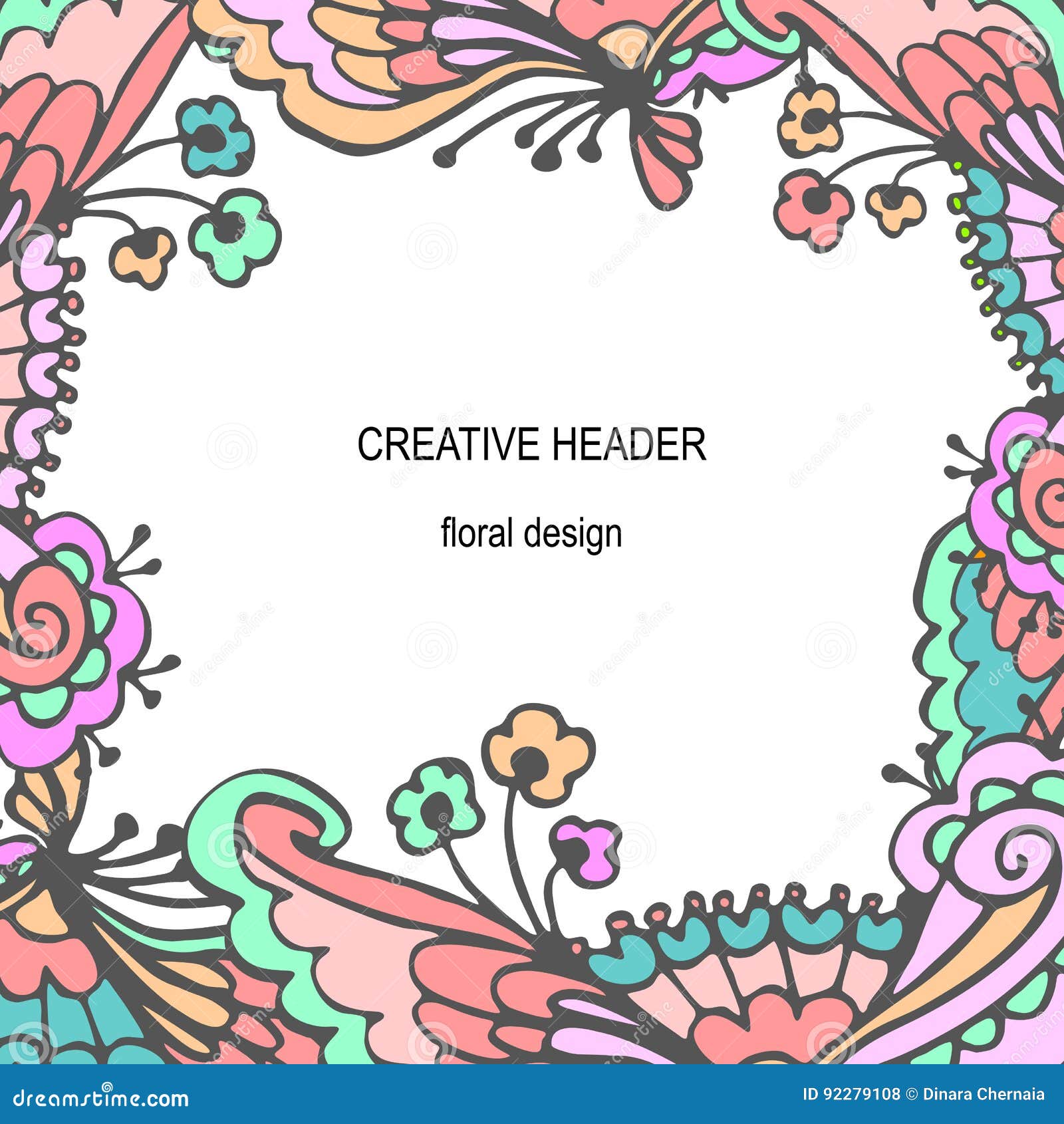 Creative Header Doodle Style Flowers. Stock Vector - Illustration of ...
