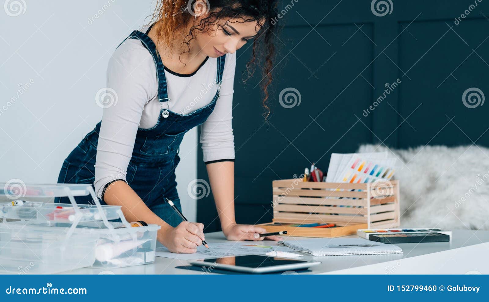 Creative Hobby Lady Drawing Video Tutorial Tablet Stock Photo - Image ...