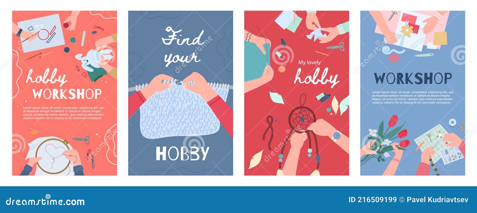 Creative Hobby Workshop Collection of Posters Flat Vector Illustration ...