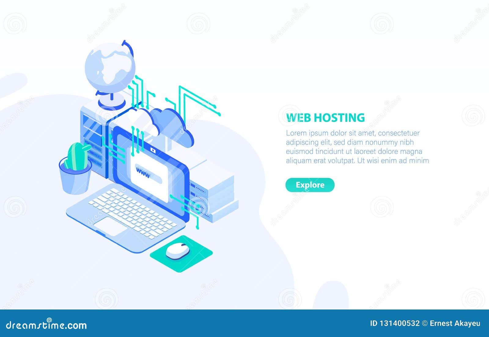 Creative Horizontal Banner Template with Laptop Computer, Server and ...