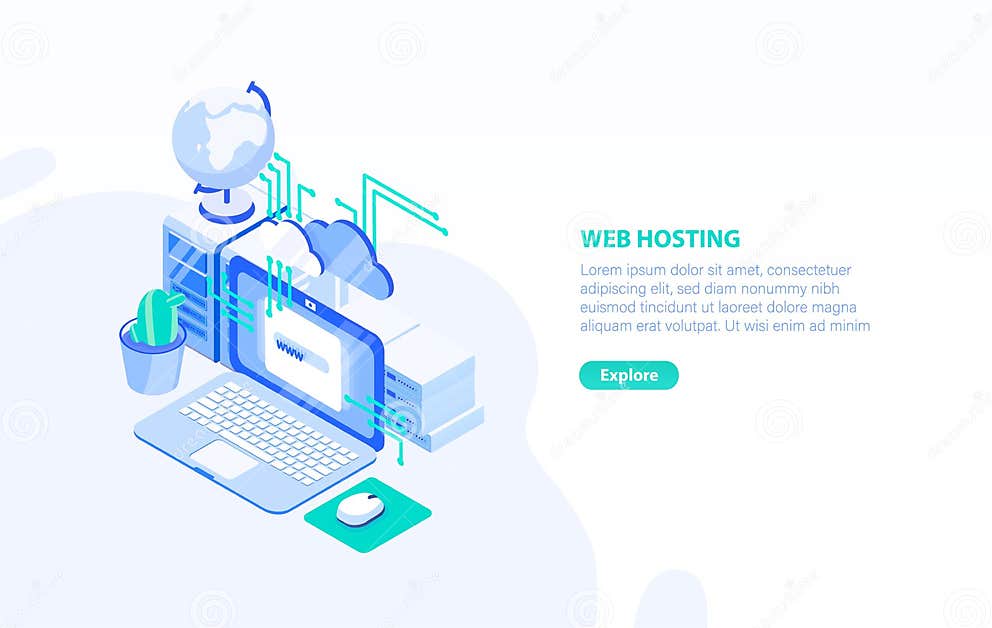 Creative Horizontal Banner Template with Laptop Computer, Server and ...