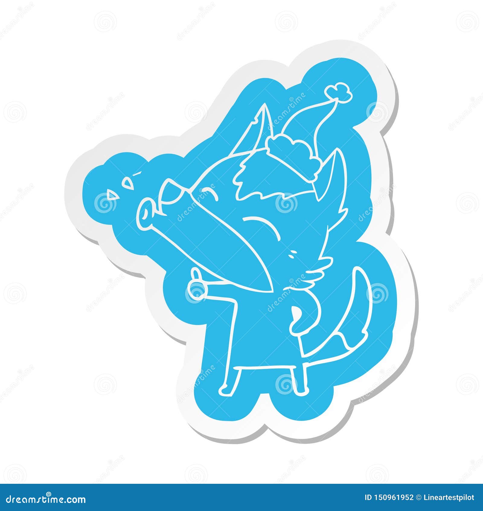 A Creative Howling Wolf Line Drawing Of A Wearing Santa Hat Cartoon ...