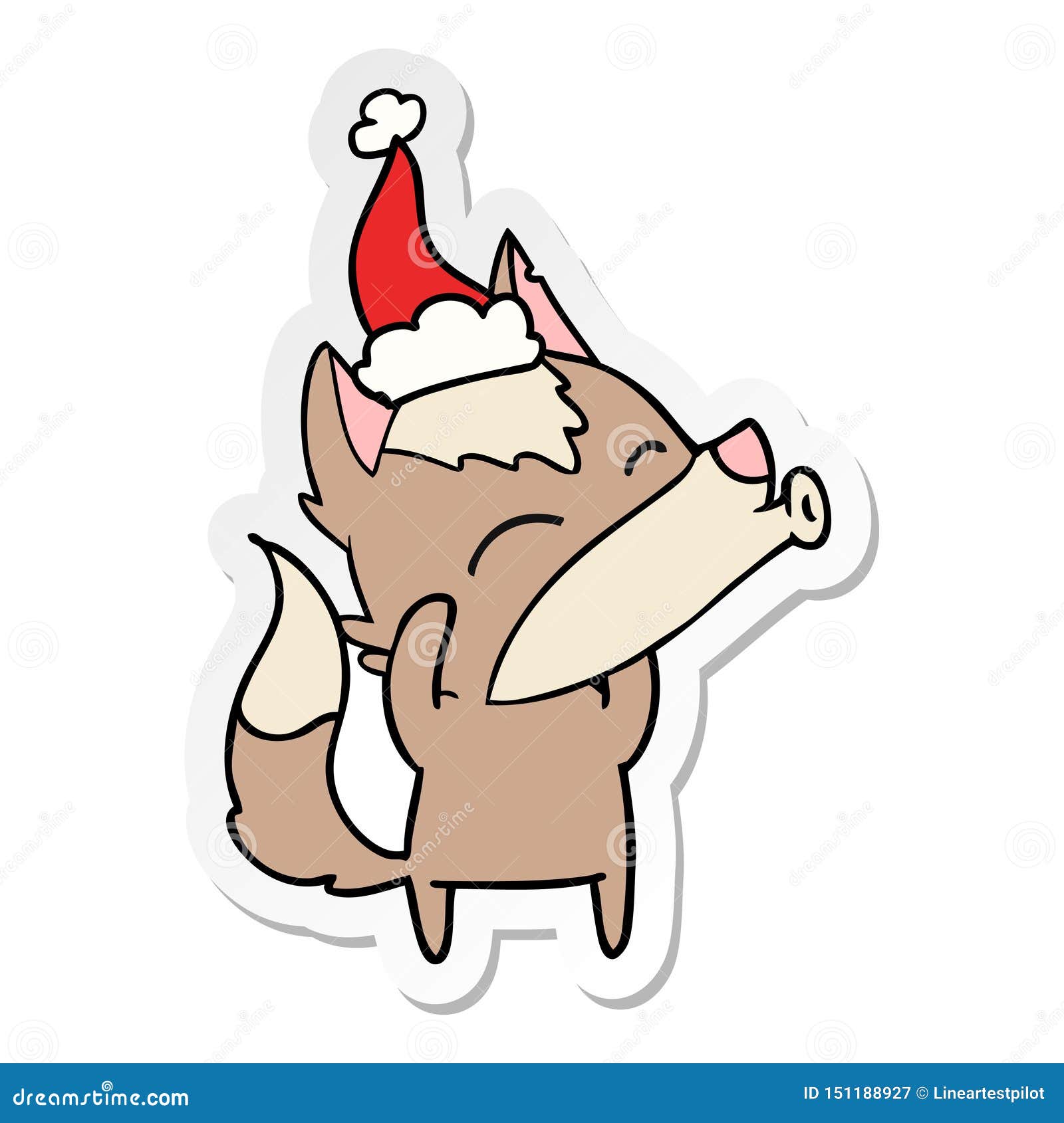 A Creative Howling Wolf Cartoon Sticker Of A Wearing Santa Hat Vector ...