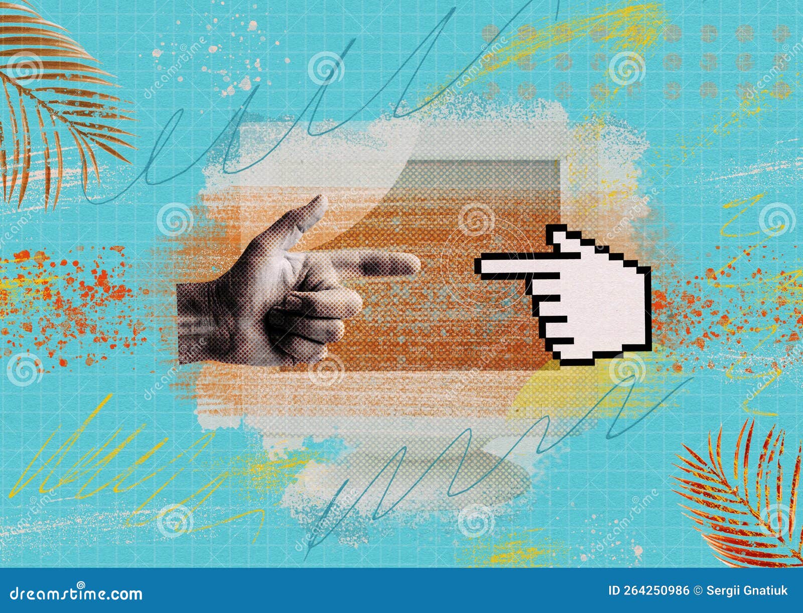 Creative Human Hand Collage and Pixel Finger Pointer Stock Photo ...