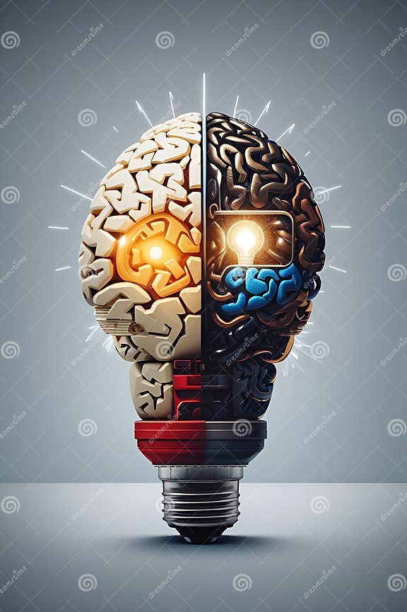 Creative Icon of a Half Brain Half Lightbulb Stock Photo - Image of ...