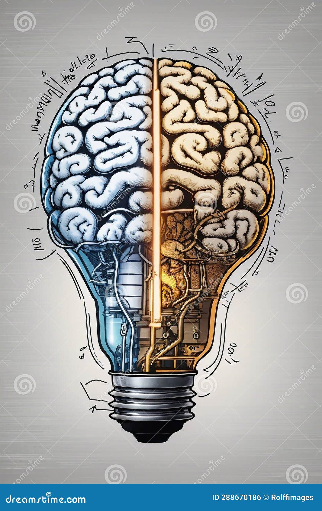 Creative Icon of a Half Brain Half Lightbulb Stock Illustration ...