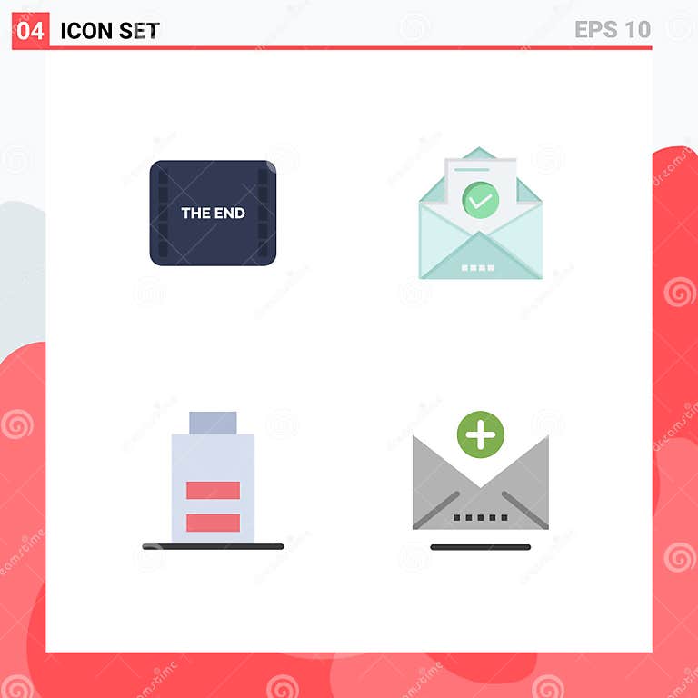 Mobile Interface Flat Icon Set of 4 Pictograms of End, Interface, Scene ...