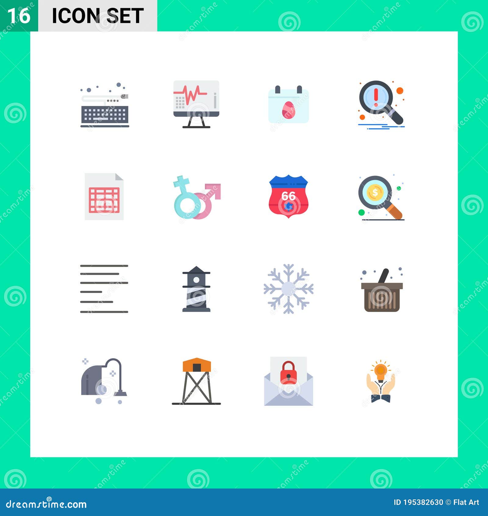 Pictogram Set of 16 Simple Flat Colors of Excel, Search, Calender ...
