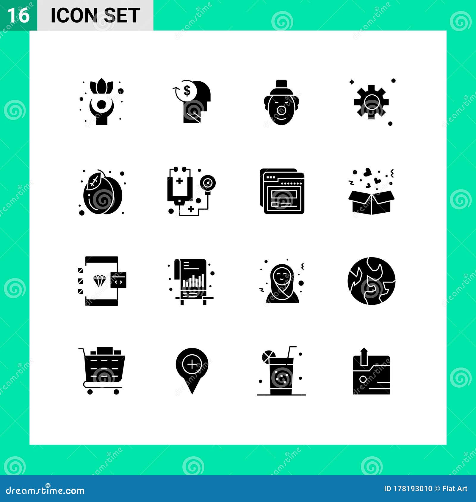 16 Creative Icons Modern Signs and Symbols of Food, Cogs, Profile ...