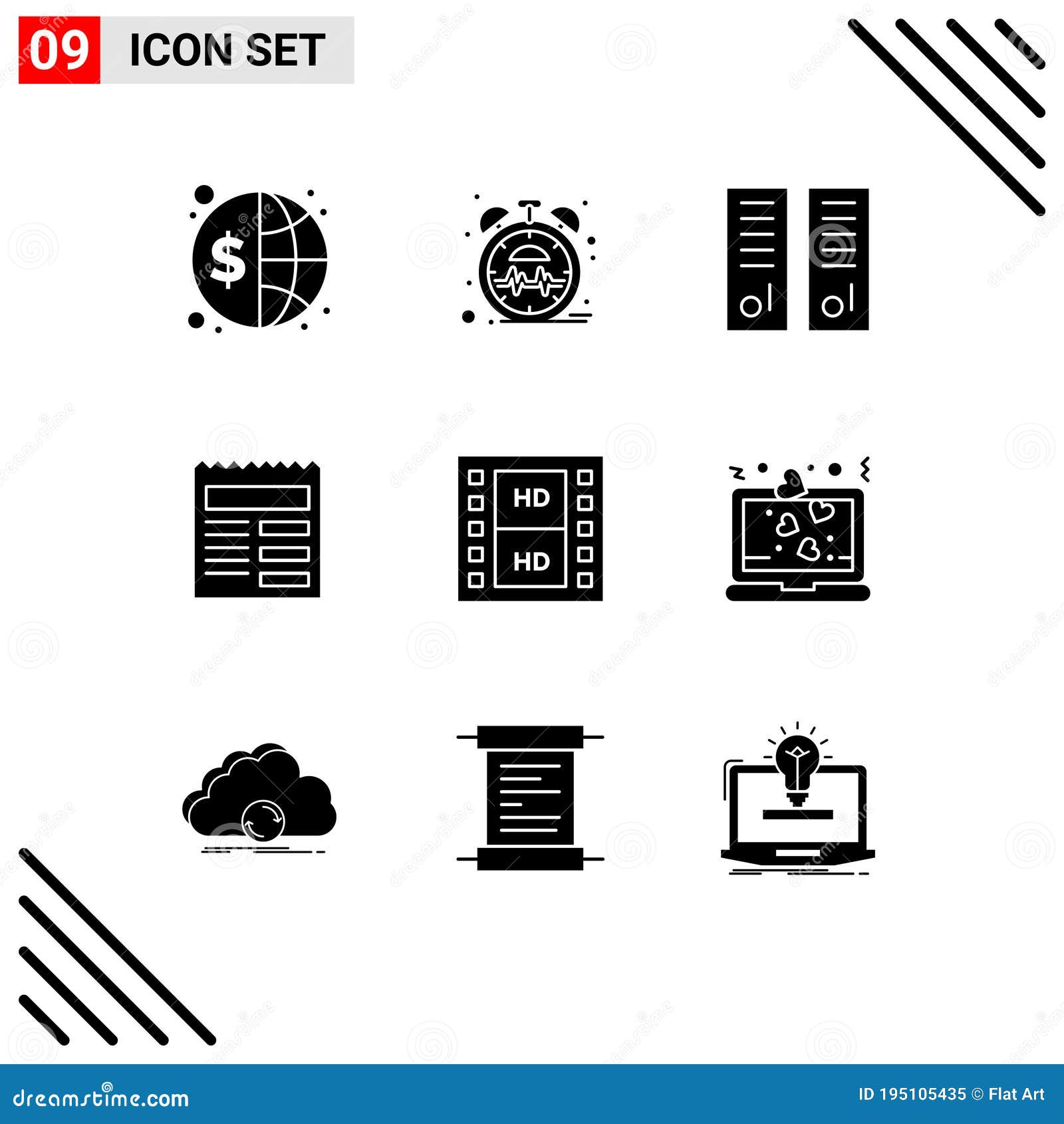Pictogram Set of 9 Simple Solid Glyphs of Ui, Text, Time, Document ...