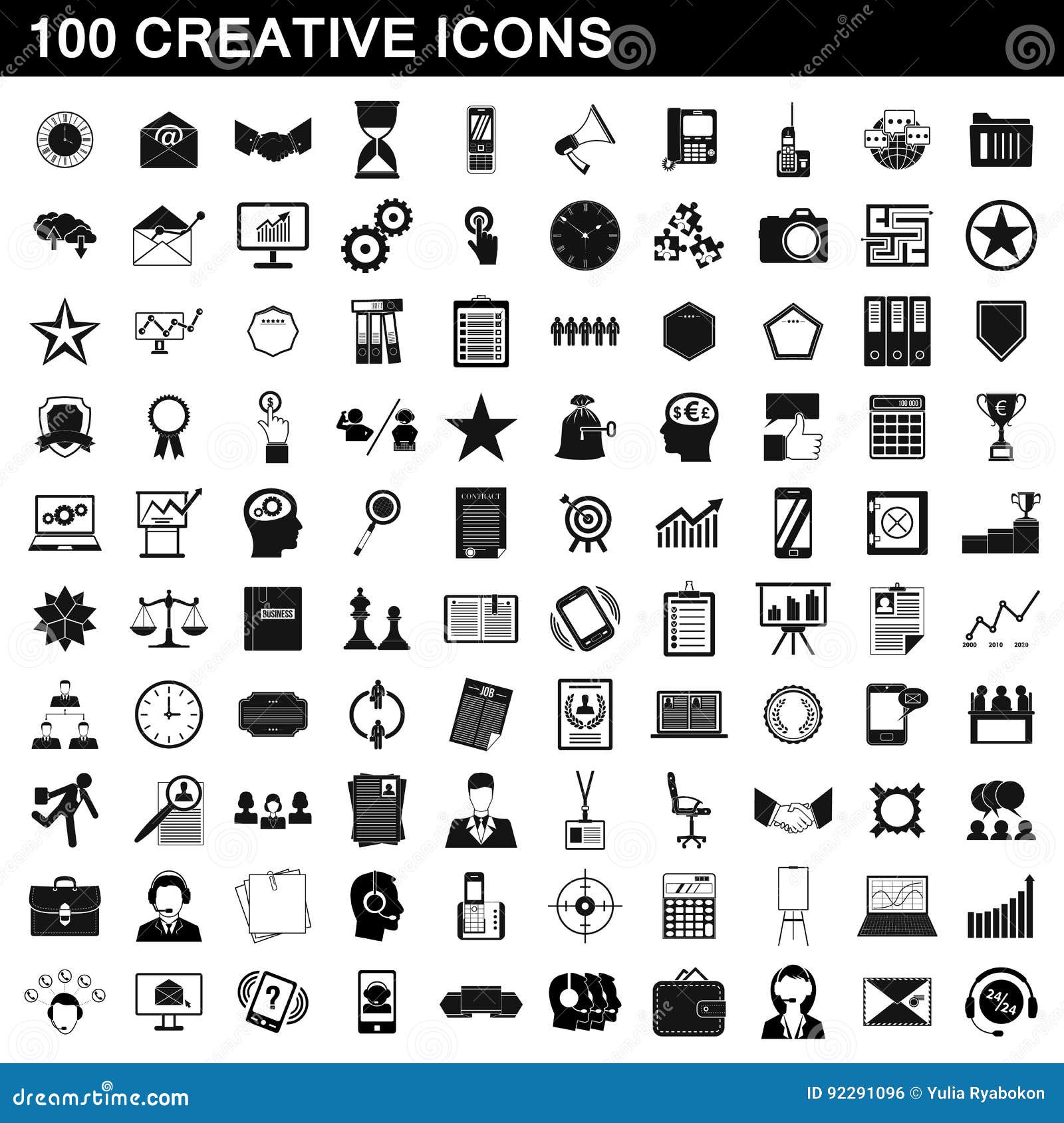 100 Creative Icons Set, Simple Style Stock Vector - Illustration of ...