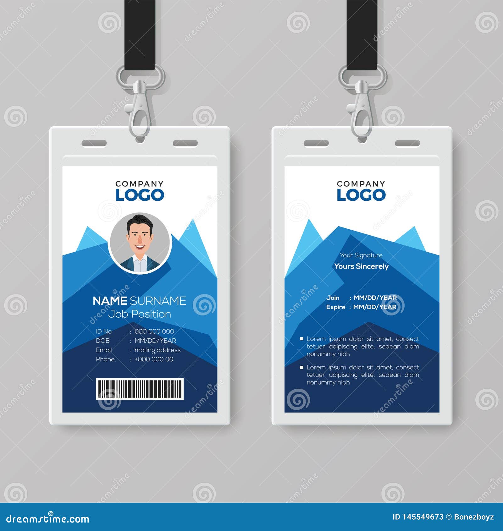 Creative ID Card Template with Abstract Blue Geometric Background Stock ...