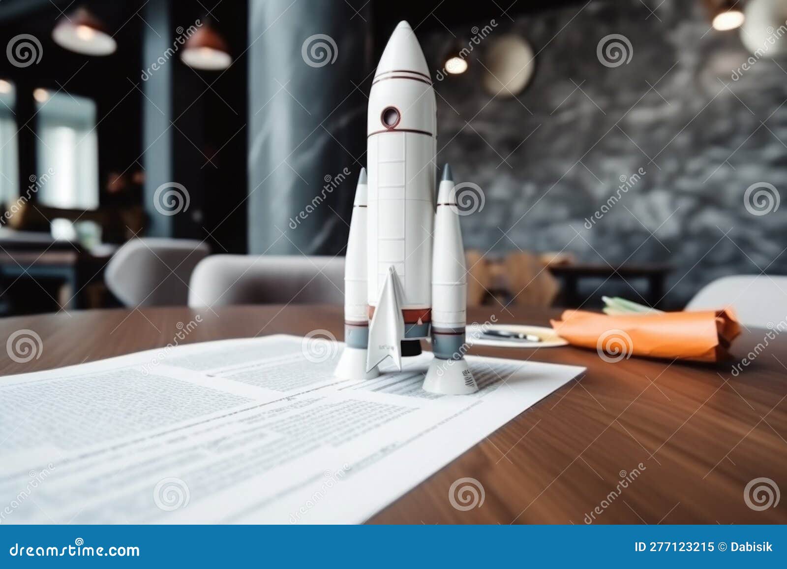 Successful Startup Concept. Launching Rocket on Office Table ...