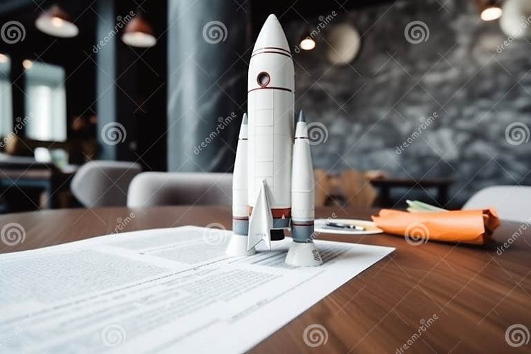 Successful Startup Concept. Launching Rocket on Office Table ...