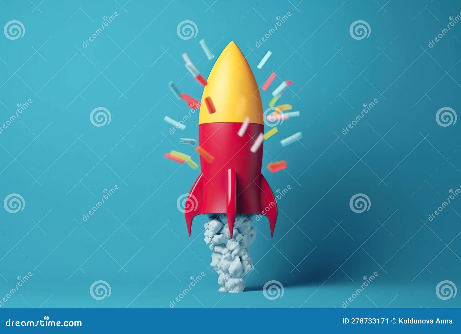Creative Idea Colorful Brain Rocket on Blue Background, Concept of ...