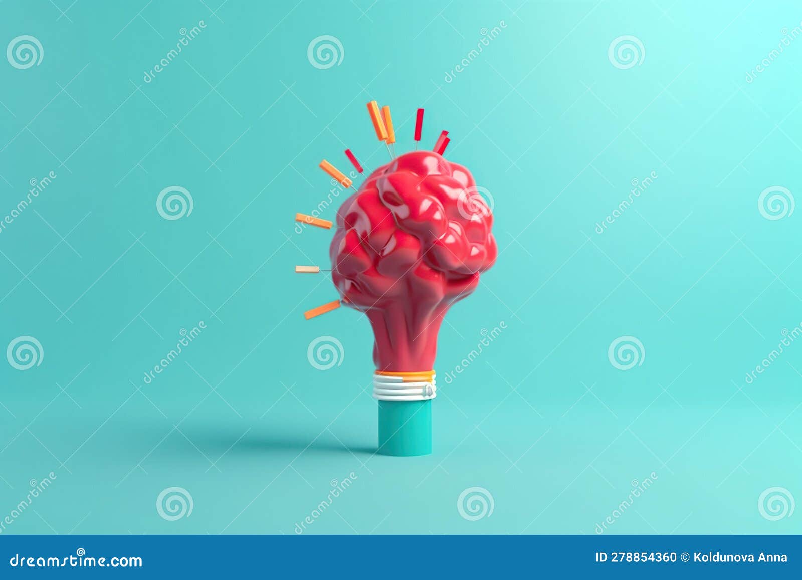 Creative Idea Colorful Brain Rocket on Blue Background, Concept of ...