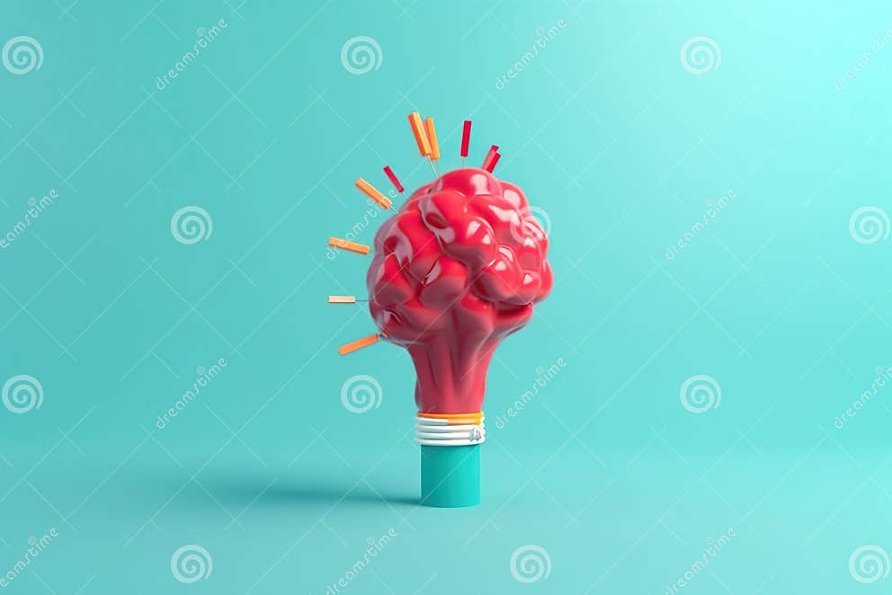 Creative Idea Colorful Brain Rocket on Blue Background, Concept of ...