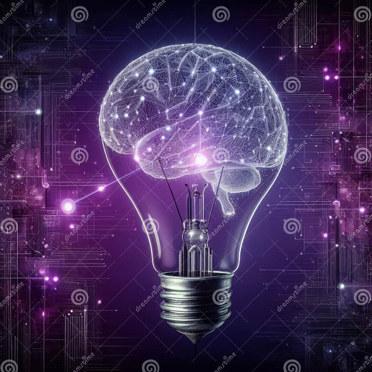 Creative Idea Concept with Bulb Future Technology and Brain Stock ...