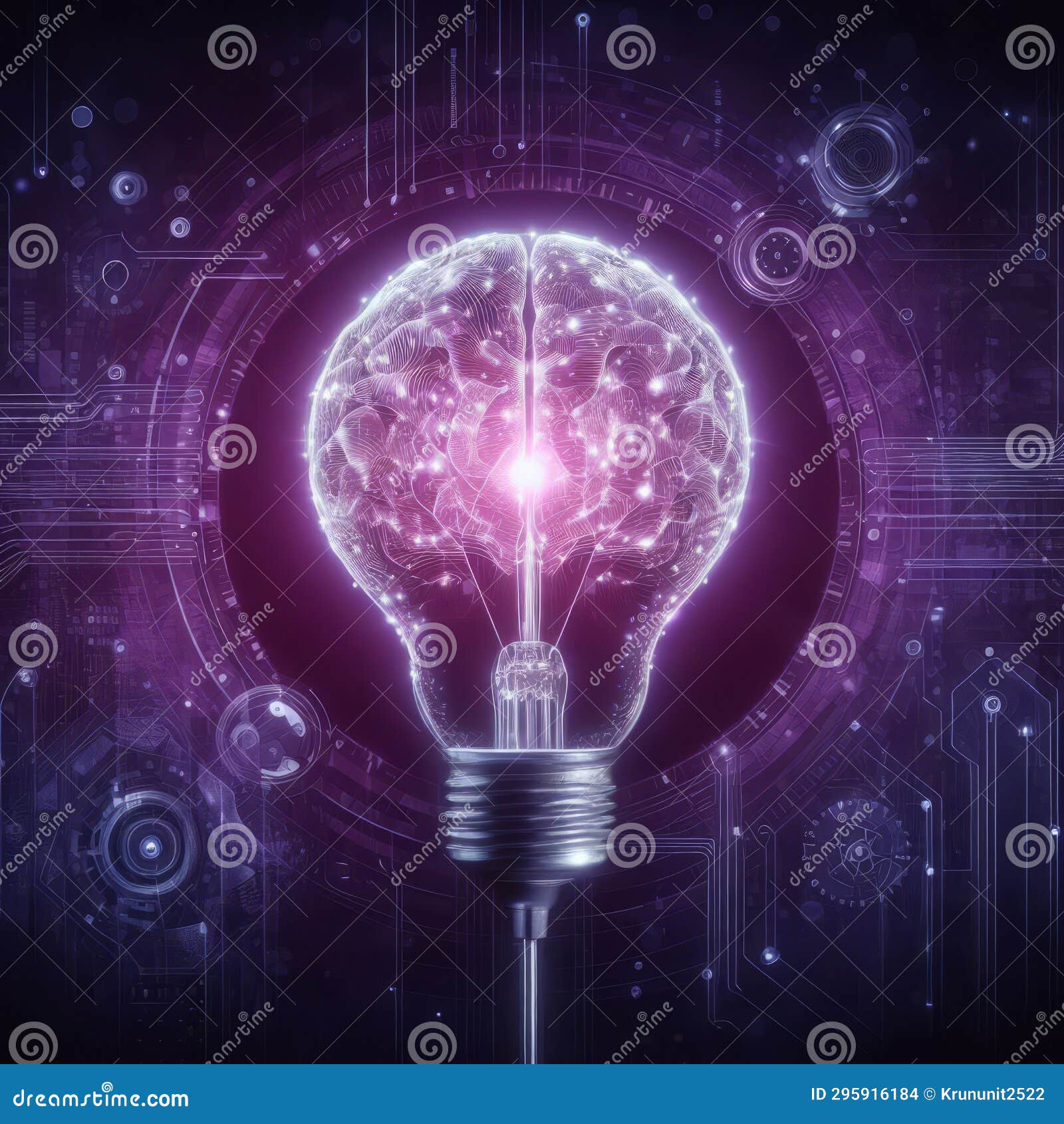 Creative Idea Concept with Bulb Future Technology and Brain Stock ...