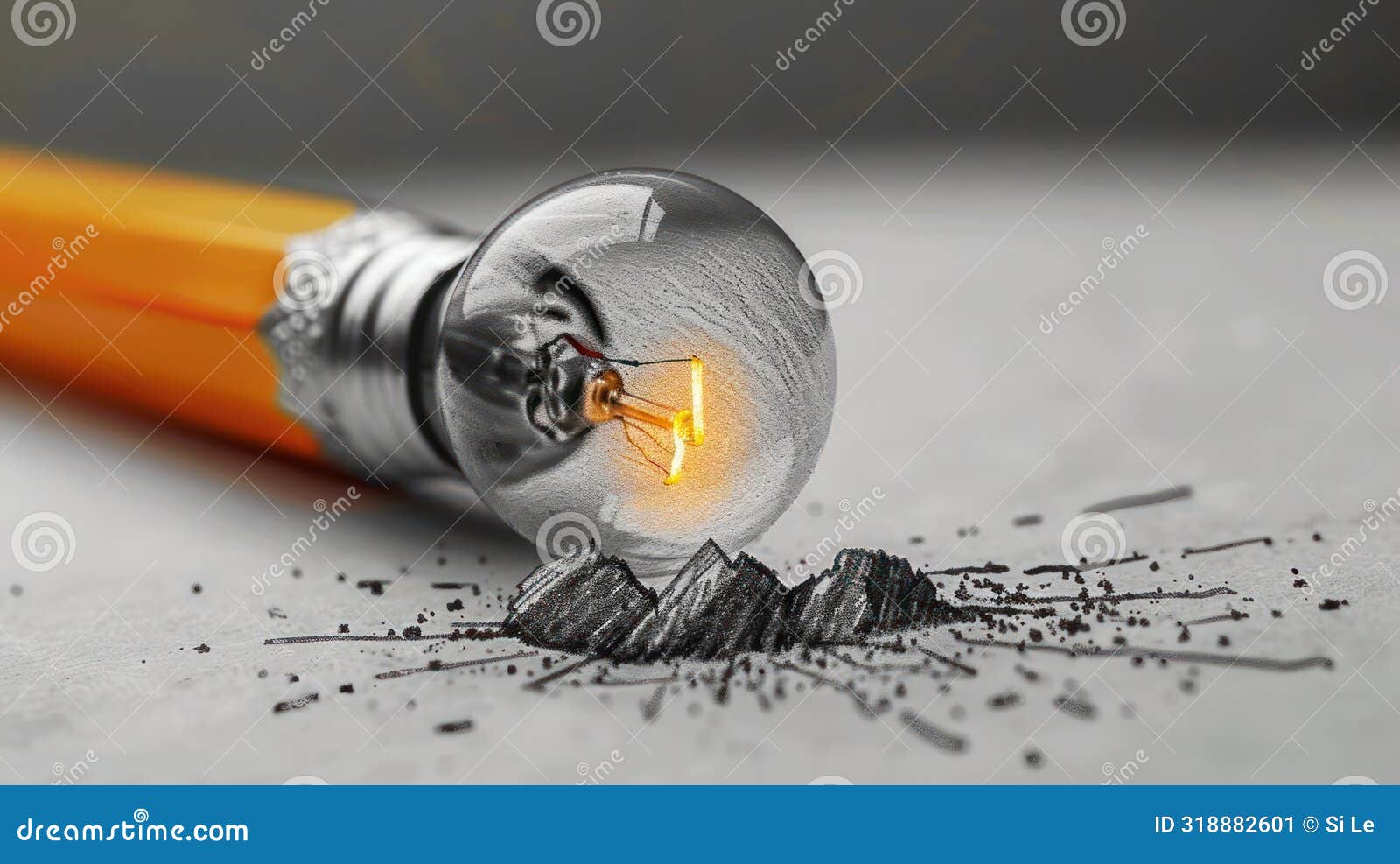 Creative Idea Concept: Pencil Drawing of Bulb with Light Stock ...