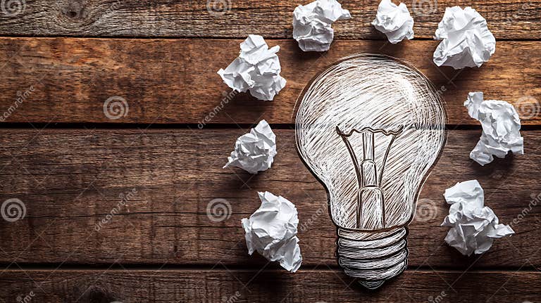 Creative Idea Concept with Crumpled Paper Forming Light Bulb Surrounded ...