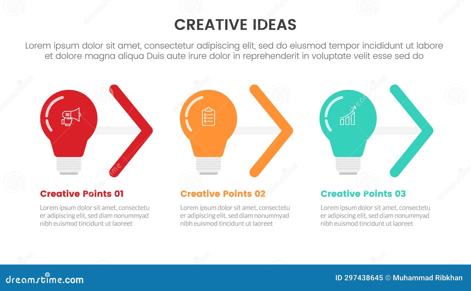 Creative Idea Concept Infographic 3 Point Stage Template with Lightbulb ...