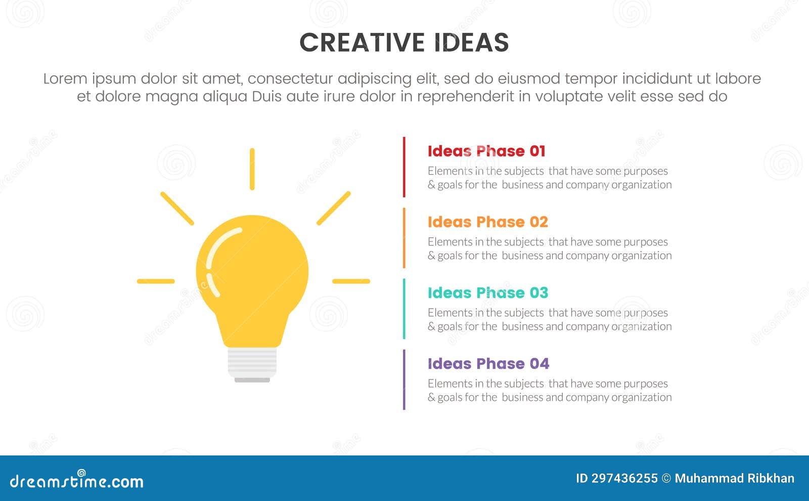 Creative Idea Concept Infographic 4 Point Stage Template with Lightbulb ...