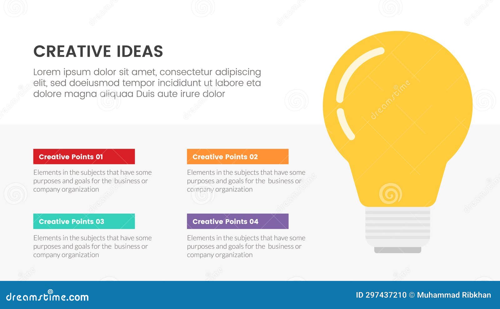 Creative Idea Concept Infographic 4 Point Stage Template with Lightbulb ...