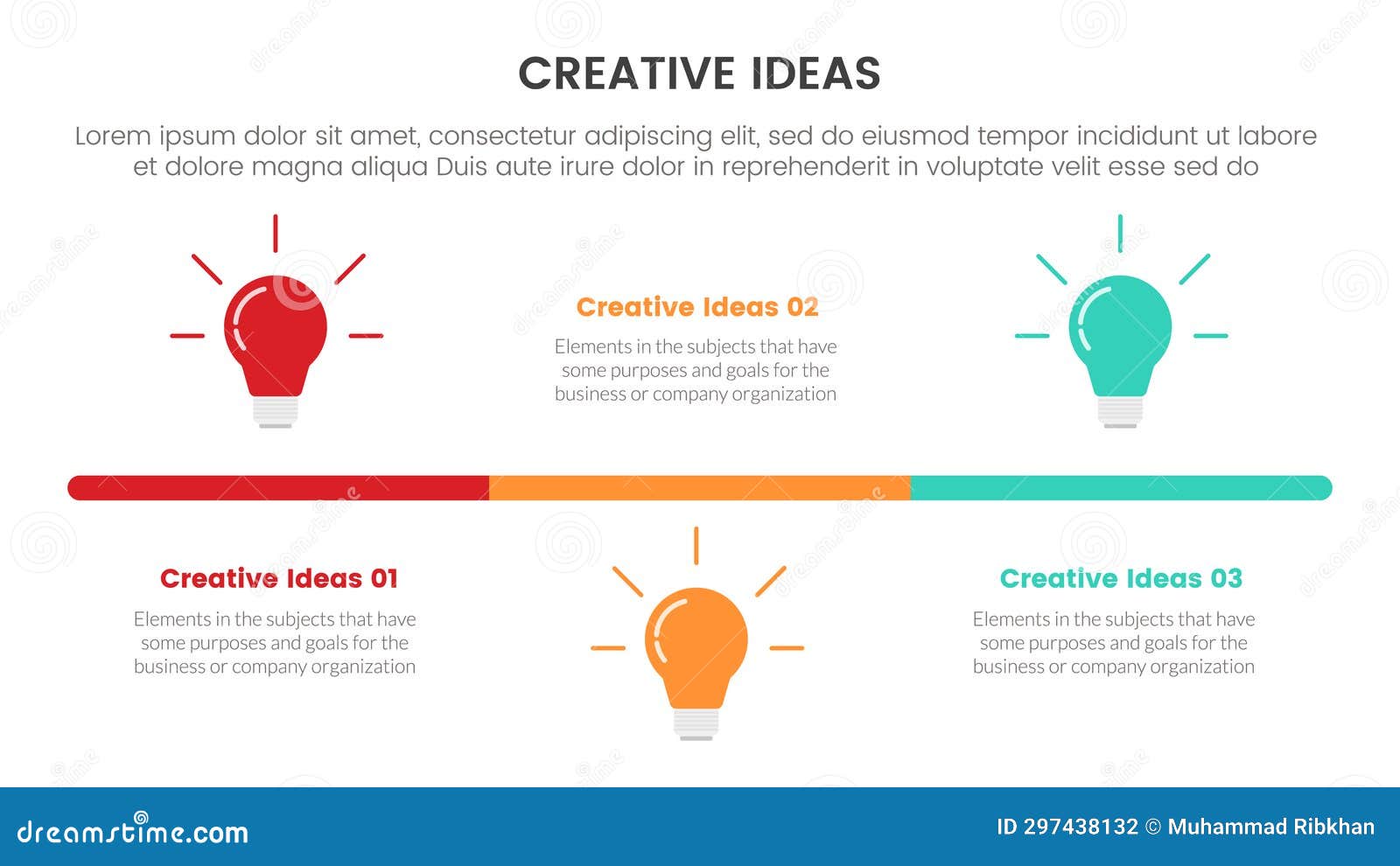 Creative Idea Concept Infographic 3 Point Stage Template with Lightbulb ...