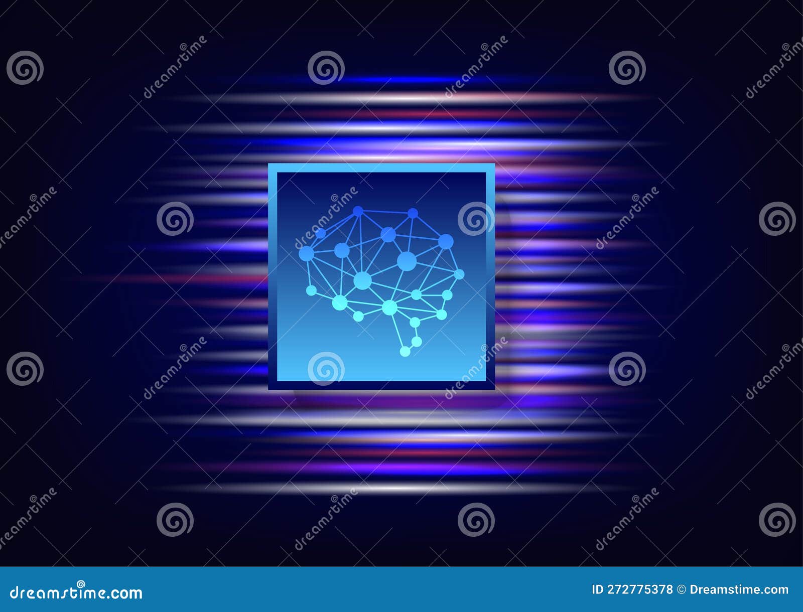 Creative and Idea Concept. Network of Brain with Light Rays on Blue ...