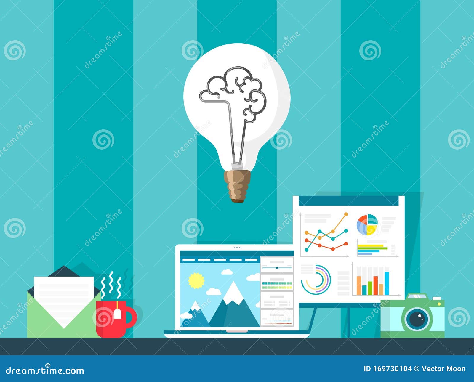Creative Idea Concept Vector Illustration. Content Creator Workspace ...