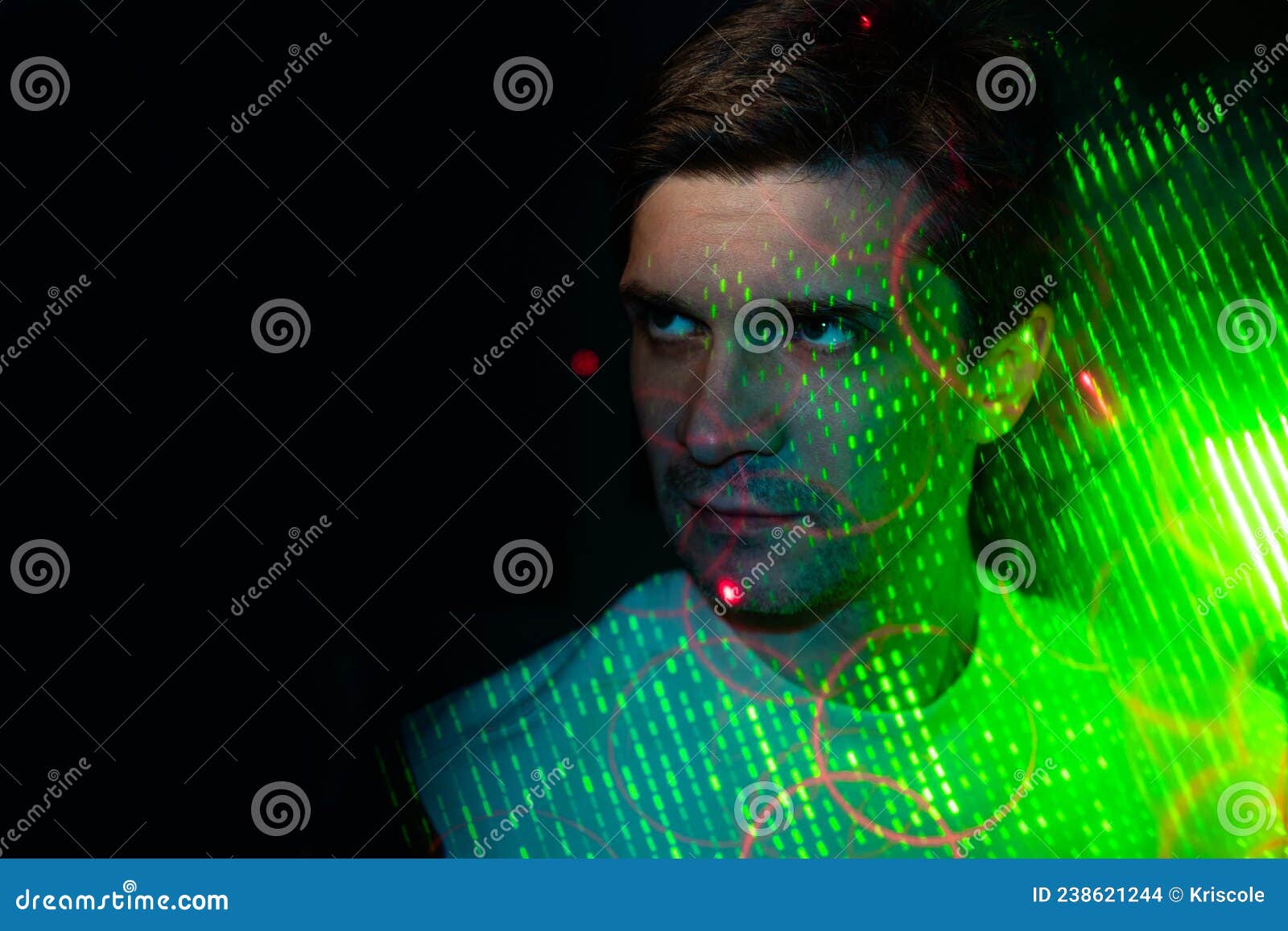 Creative Idea, Concept. Young Man and a Projection of Colored Patterns ...