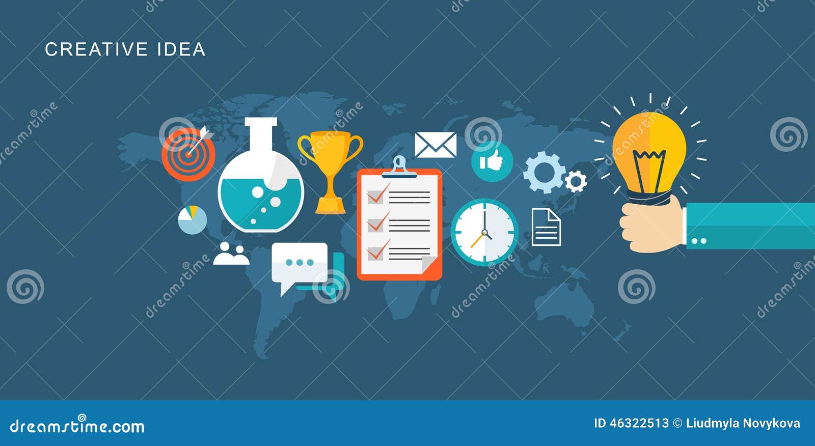 Creative Idea Flat Illustration with Bulb and Icons Stock Vector ...