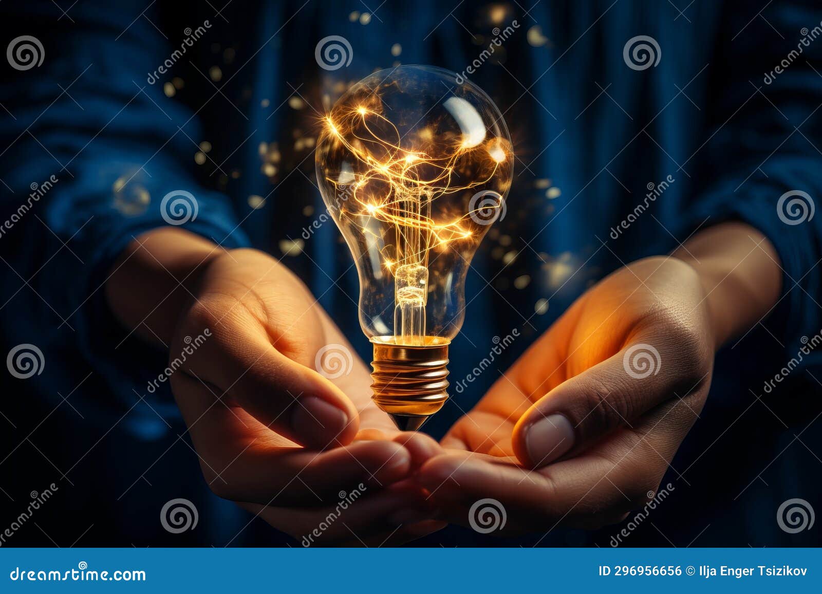 Creative Idea Generation with Electric Light Bulb in Hand on Abstract ...