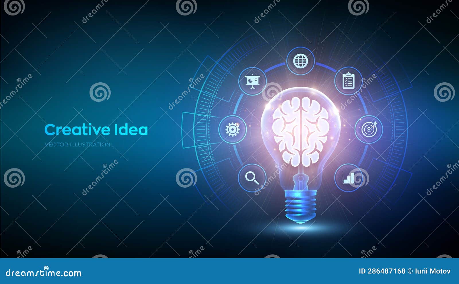 Creative Idea. Human Brain in a Light Bulb. Business Idea ...