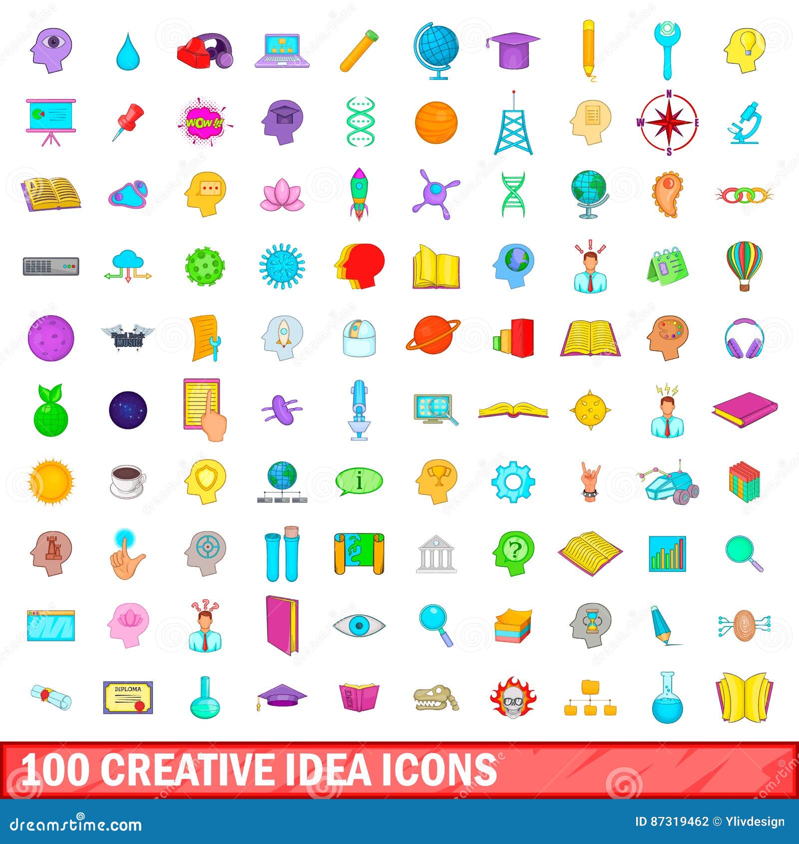 100 Creative Idea Icons Set, Cartoon Style Stock Vector - Illustration ...
