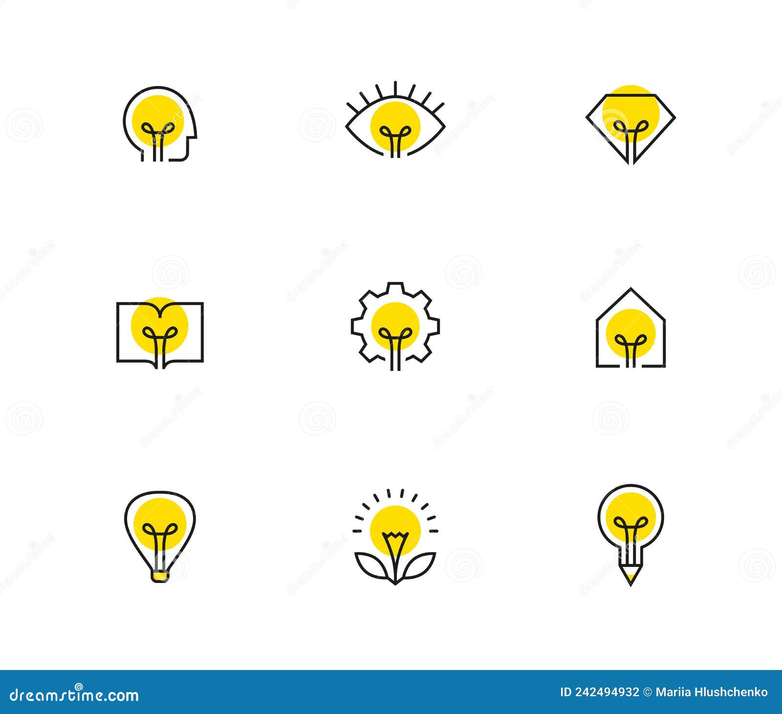 Creative Idea Icons Set with Different Elements Stock Vector ...
